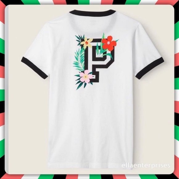 PINK Victoria's Secret | Tops | Vs Pink Xl White Floral Campus Ringer ...